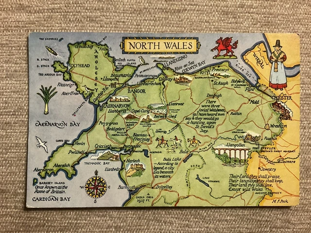VINTAGE POSTCARD - Illustrated Map of North Wales £0.99 - PicClick UK