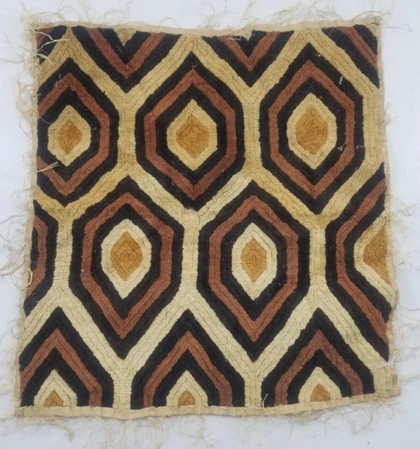 VINTAGE AFRICAN HANDWOVEN Kuba Showa Cloth Raffia Textile Panel 68x66cm ...