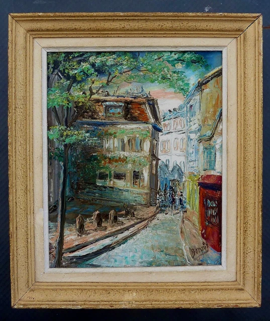 TABLEAU HUILE SUR toile signé , rue animée Paris Montmartre EUR 119,00 - PicClick FR