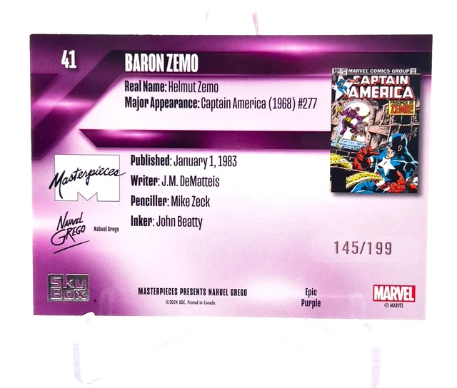 2024 MARVEL MASTERPIECES Nahuel Grego #41 Baron Zemo - Epic Purple /199 ...
