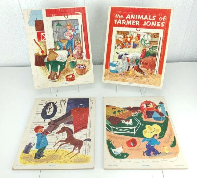 VINTAGE GOLDEN PRESS Playskool Farm Puzzles Lot of 4 USA 80-7A 7B 7C 7D ...