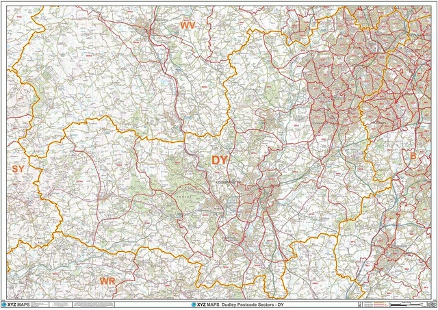 DUDLEY - DY - Postcode Wall Map - Paper £43.98 - PicClick UK