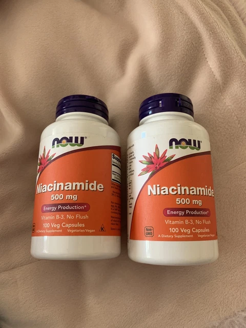 2 X NOW Foods Vitamin B3 Niacinamide 500mg 100 Vegetarian Capsules £19. ...
