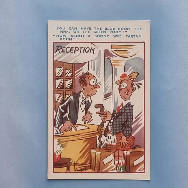 COMIC POSTCARD C1950 Hotel Reception Scot Check In Tartan Room Arthur ...