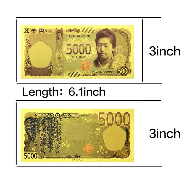 5000 JAPAN YEN Gold Plated Souvenier Banknote mir Farbe -Sehr selten ...