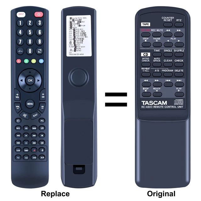RC-A500 REPLACE REMOTE Control For TASCAM CD-A500 CD/Cassette Player ...