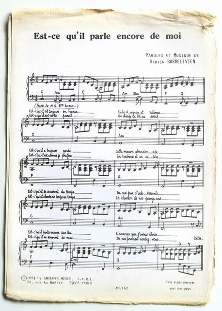 PARTITION SHEET MUSIC MIREILLE MATHIEU Est-Ce Qu'il Parle Encore de Moi ...