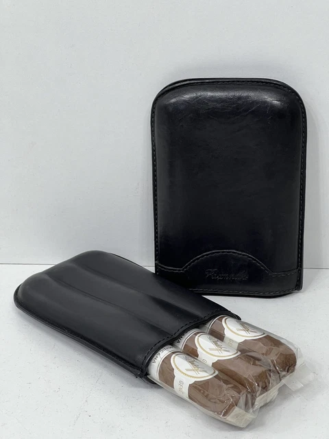 UNUSUAL VINTAGE BLACK leather cigar case by Faconnable made in France £ ...