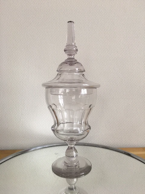 LEGRAS POT COUVERT Bocal Apothicaire Confiseur Verre Soufflé XIXème ...