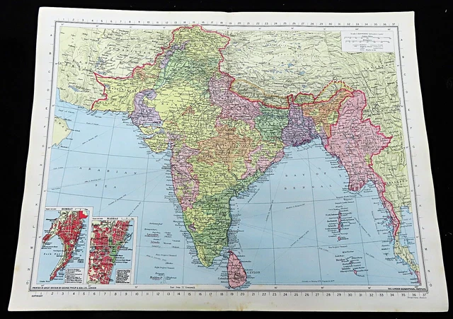 1945 WW2 MAP of India Bombay Burma Ceylon Bombay Madras World War 2 ...