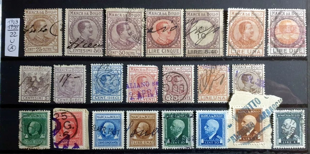 ITALY REGNO 1903-39 Marca Da Bollo Vittorio Emanuele Iii – 22 Stamps U ...