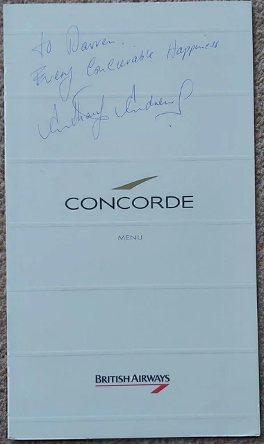 BRITISH AIRWAYS CONCORDE Menu Film Star Signed Anthony Andrews ...