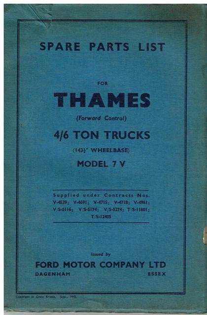 FORD THAMES MODEL 7Y (N.control) Ww2 4/6-Ton Truck 1942 Factory Parts ...