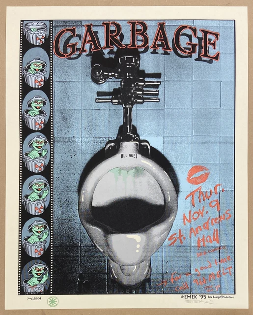GARBAGE ST.ANDREWS ENTRÉE Original 1995 Concert Affiche Signé Par Emek ...