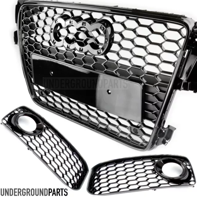 Audi A5 8t 07 12 Rs5 Gloss Black Honeycomb Front Bumper Grilles Fog
