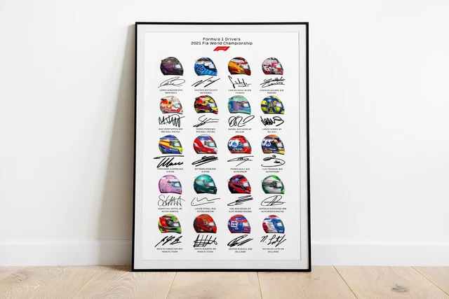 F1 FORMULA ONE 2021 Drivers Teams Helmets Signed Print Poster Lewis ...