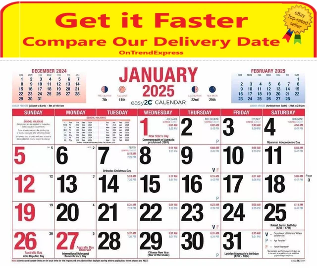 BIG PRINT ESE-2C Calendar 2025 Easy to See A4 Wall Big Print Easy 2C ...