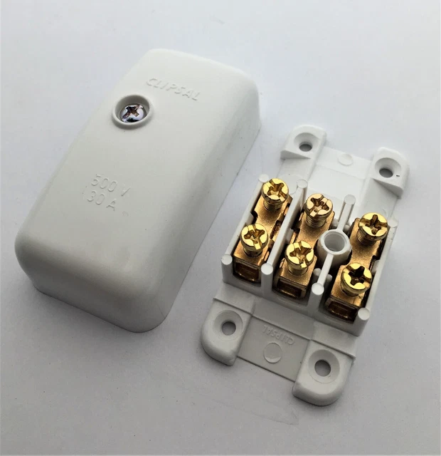 CLIPSAL 559/3-WE MINI Junction Box 3x2 Screw Terminals Electrical ...