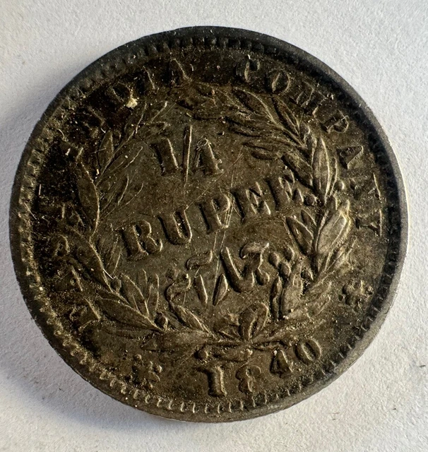 1840 ONE QUARTER Rupee Queen Victoria East India Company Silver Coin ...