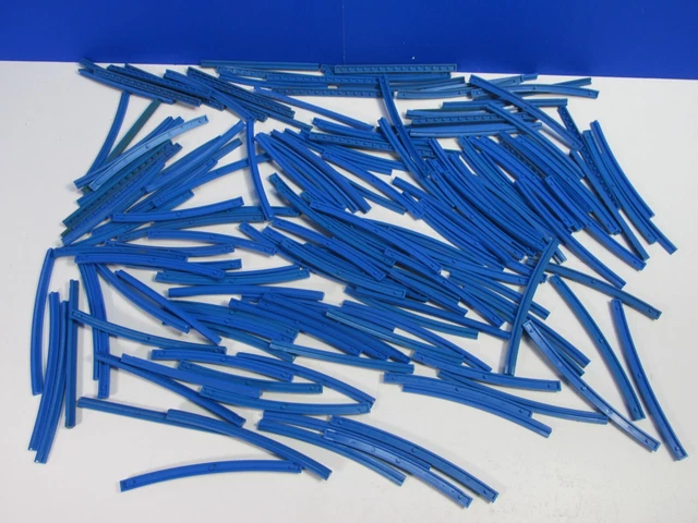 146 VINTAGE LEGO BLUE TRAIN TRACK RAIL part lot SET curve straight ...