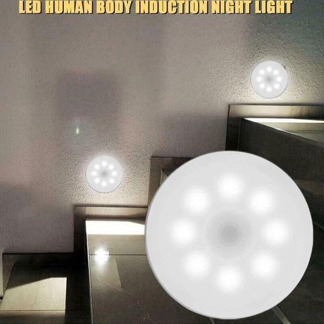 8 LED MOTION Sensor Light PIR USB Battery Wireless Wall Cabinet Stair ...