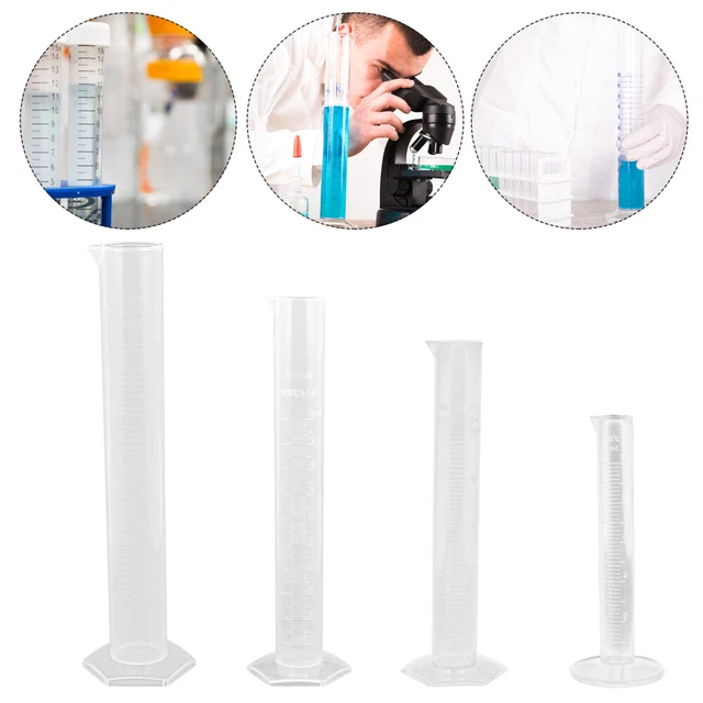 4 PCS PLASTIC Measuring Cylinder Scientific Tube Liquid Cups £11.99 ...
