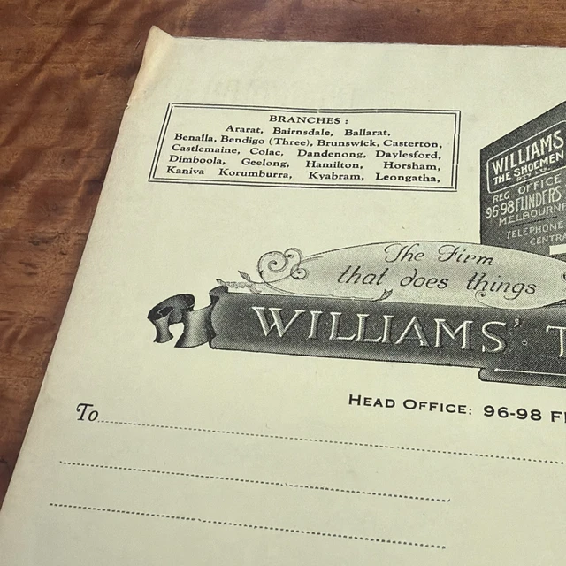 WILLIAMS’ THE SHOEMEN Vintage Unused Letterhead Melbourne Origin £6.36 ...