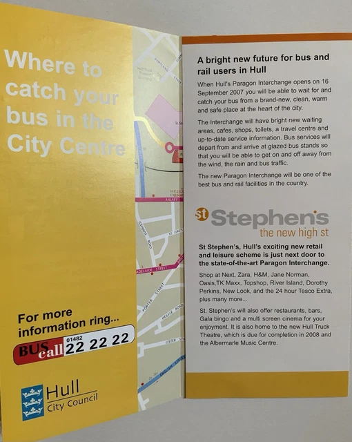 HULL PARAGON INTERCHANGE Opening Leaflet Map for Buses City Centre 2007 ...