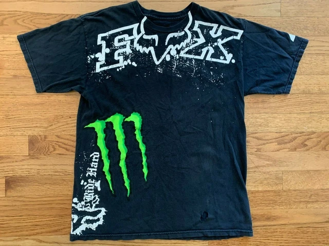 FOX RACING X Monster Energy Drink Collab Distressed Shirt Medium ...