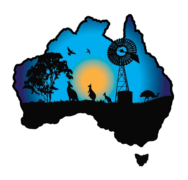 AUSTRALIAN MAP VEHICLE sticker decal emu windmill kangaroo blue RV ...