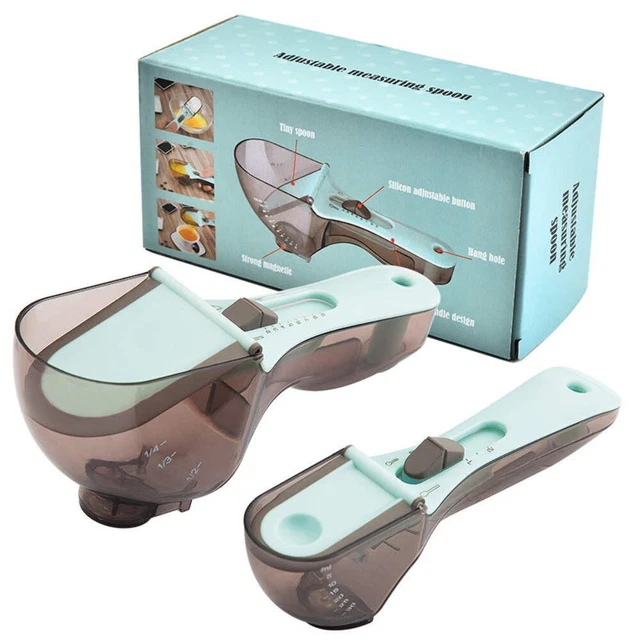 2-PIECE ADJUSTABLE MEASURING Spoon Set with Sliding Scales Small and ...