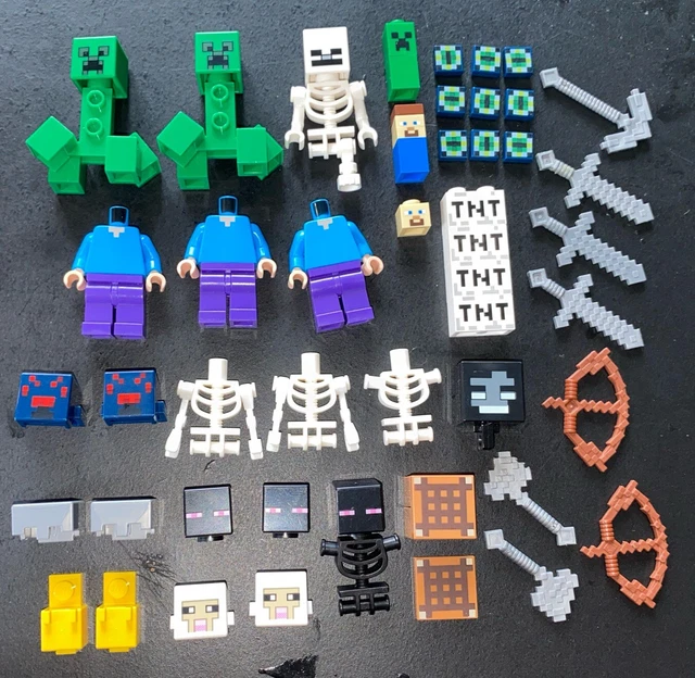 LEGO MINECRAFT STEVE minifigure 2 X Creeper, Skeletons Tnt & Weapons ...