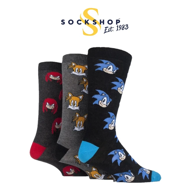 MENS SONIC THE Hedgehog Knuckles Tails Socks Fun Retro Game Gift 3 Pack ...