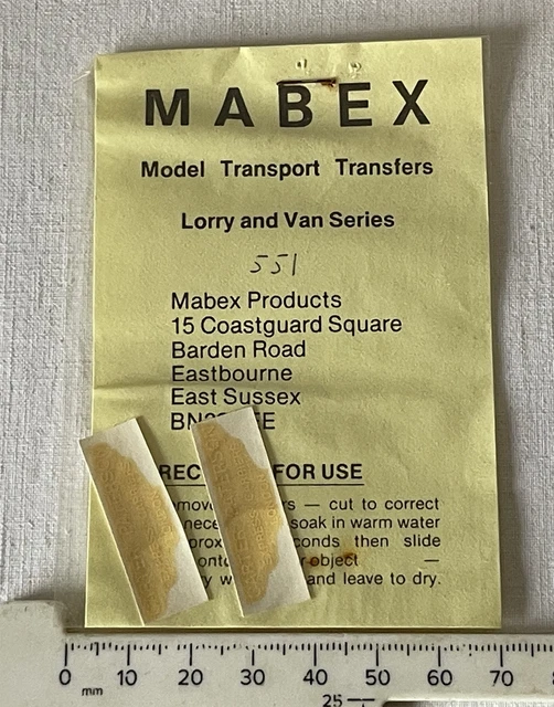 VINTAGE MABEX WATER Transfer Decals Transport Lorry Van Series CARTER ...