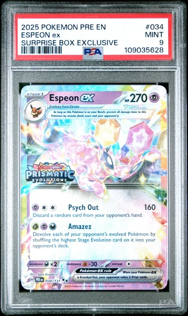 2025 POKEMON PRISMATIC Evolutions 34 Espeon Surprise Box Exclusive PSA 9 £32.58 - PicClick UK