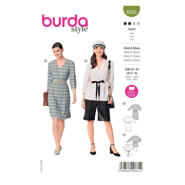 BURDA STYLE SCHNITTMUSTER Nr. 6030 - Kleid und Bluse - tiefer V-Ausschnitt EUR 13,90 - PicClick DE