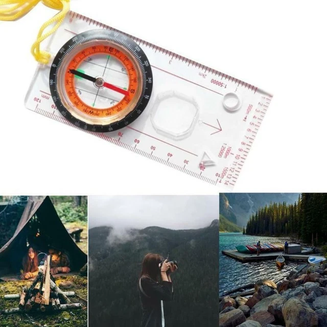 PORTABLE TRANSPARENT MAP Ruler Compass Scale Orienteering Navigation ...