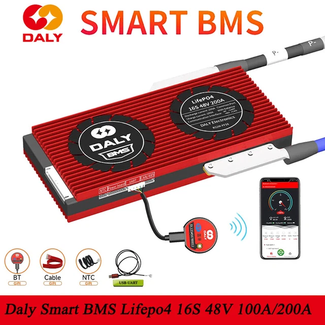 DALY SMART BMS Lifepo4 16S 48V 100A 200A Bluetooth BMS Common Port with Balance EUR 95,27 ...