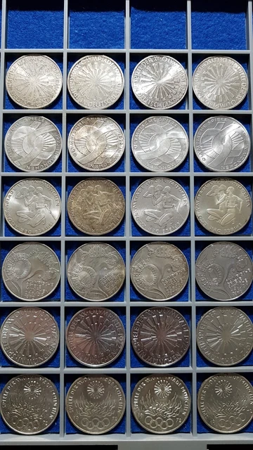 BRD 24X 10 DM Olympiade München 1972 DFGJ ganzer Satz Silber Bankfrisch ...