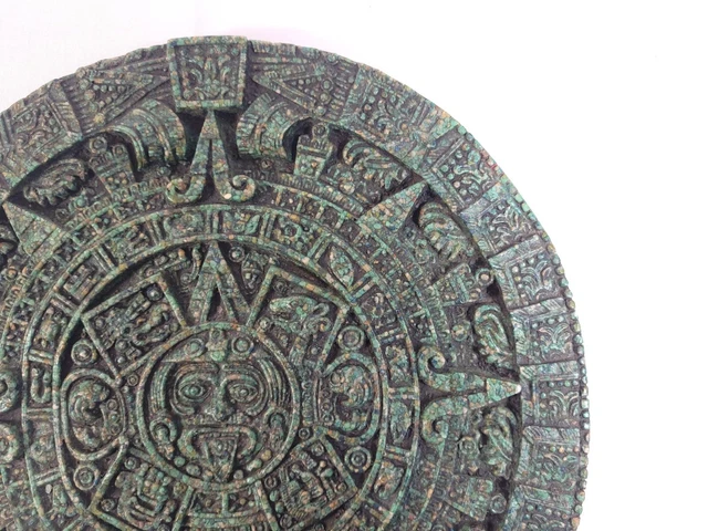 TRADITIONAL AZTEC SUN Stone Mayan Calendar Mexico Green Wall Art Plate ...
