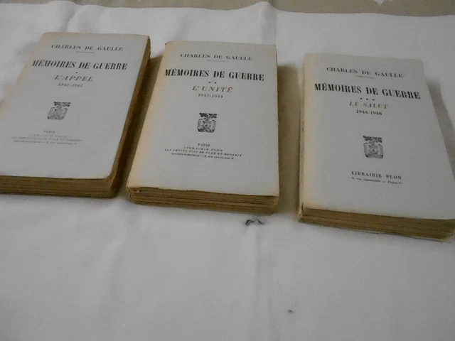 «MÉMOIRES DE GUERRE» de Charles de Gaulle 3 tomes Ed Plon 1954 1956 ...