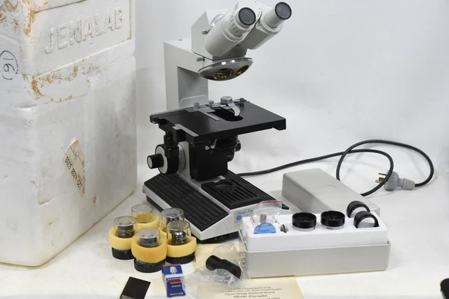 CARL ZEISS JENA Jenalab Microscope with 5 Objectives & Accessories ...
