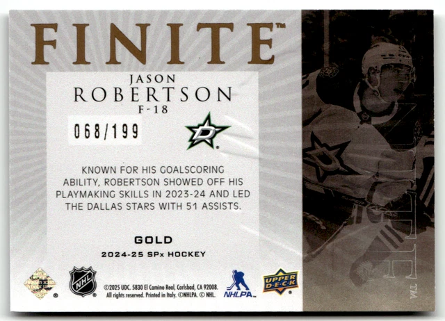 UPPER DECK 2024-25 SPx NHL Hockey No. F-18 Jason Robertson Oro 68/199 ...