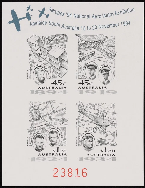 AUSTRALIA 1994 AVIATORS set 45c-$1.80 black 'plate proof' from Aeropex ...