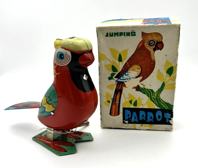 JUMPING PARROT METAL Wind-Up Toy - In Original Box - With Key $38.64 ...