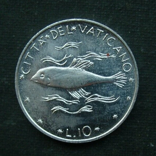 VATIKAN 10 LIRE / Lira 1972 Vaticano Papst Paulus VI - Tier Fisch See ... VATIKAN 10 LIRE / Lira 1972 Vaticano Papst Paulus VI - Tier Fisch See ...