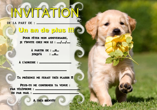 5 OU 12 cartes invitation anniversaire petit chien chiot REF 346 EUR 2 ...