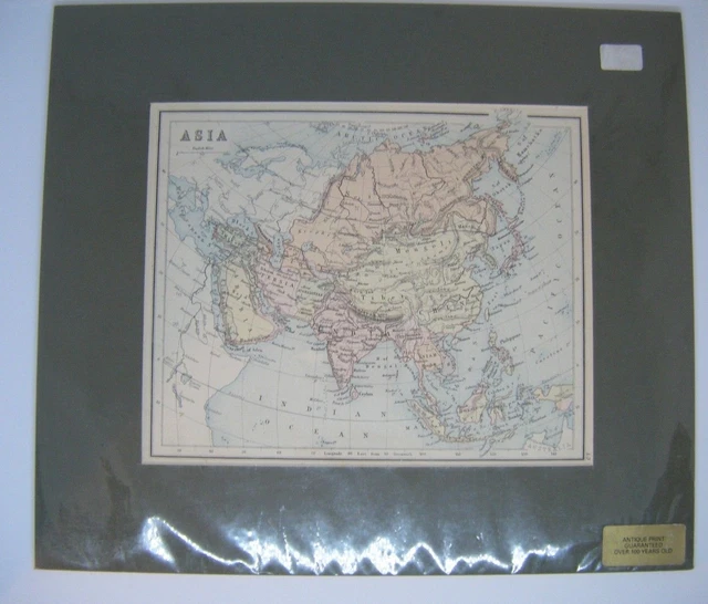 ANTIQUE VICTORIAN CIRCA 1880 Map of ASIA - with mount £19.99 - PicClick UK