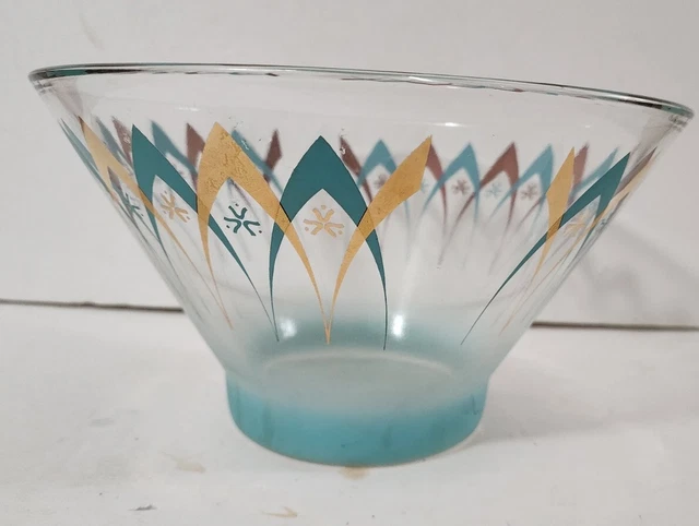 ANCHOR HOCKING HAPPY Hour Atomic Boomerang Chip Bowl Turquoise Blendo ...