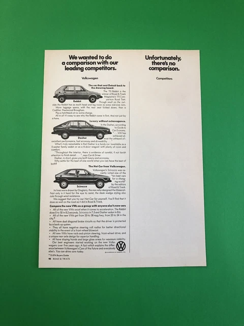 1975 VOLKSWAGEN RABBIT Dasher Vw Vintage Original Print Ad ...